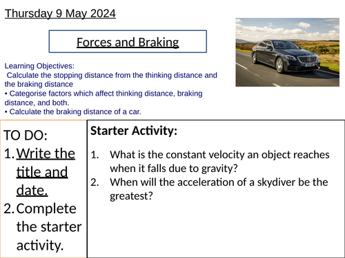 GCSE Physics Thinking, Stopping and Braking Distance: Complete Lesson ...