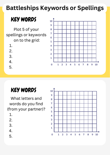 Battleships Key Word Spelling Activity All SUBJECTS | Teaching Resources