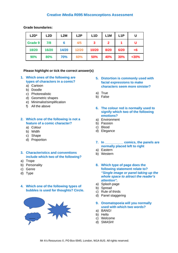 R095 End of Unit Misconceptions Assessment | Teaching Resources