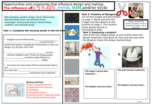 DT Cover Worksheet/ Cover work: The influence of fashion, trends, taste ...