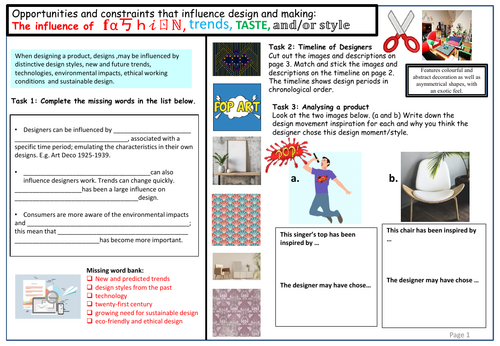 DT Cover Worksheet/ Cover work: The influence of fashion, trends, taste ...