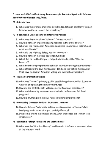 Leaving Cert History: Harry Truman vs. LBJ essay worksheet | Teaching ...