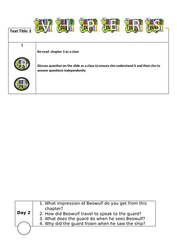 Beowulf VIPERS guided reading | Teaching Resources