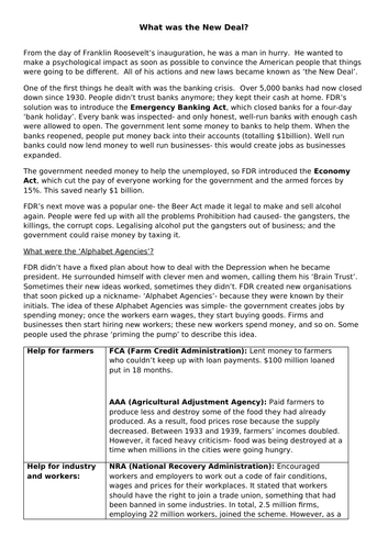 AQA 8145 - America 1920-73 - what was the New Deal? | Teaching Resources