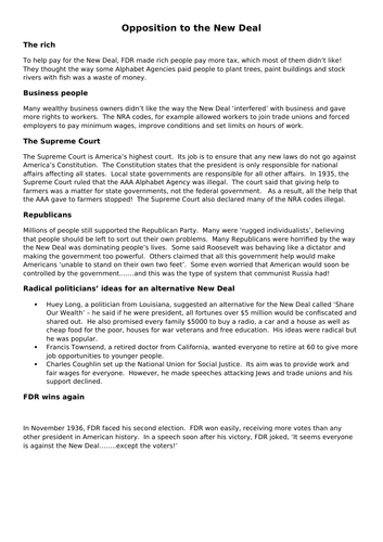 AQA 8145 - America 1920-73 - Opposition to the New Deal | Teaching ...