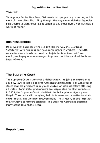 AQA 8145 - America 1920-73 - Opposition to the New Deal | Teaching ...