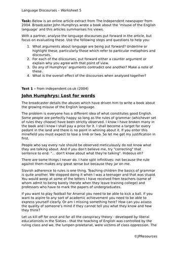 Language Discourses A Level Unit AQA Paper 2 Question 3 | Teaching ...