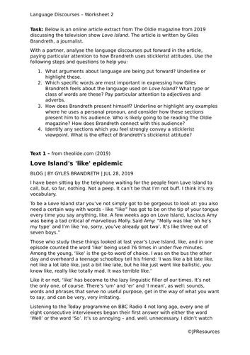 Language Discourses A Level Unit AQA Paper 2 Question 3 | Teaching ...