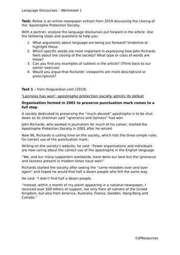 Language Discourses A Level Unit AQA Paper 2 Question 3 | Teaching ...