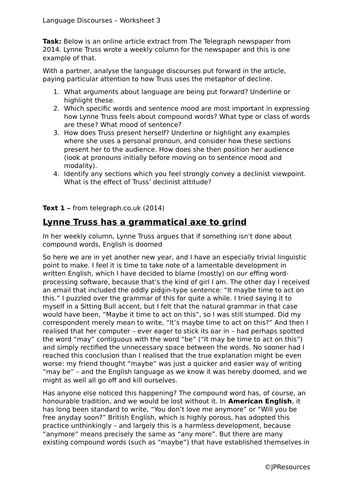 Language Discourses A Level Unit AQA Paper 2 Question 3 | Teaching ...