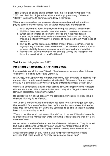 Language Discourses A Level Unit AQA Paper 2 Question 3 | Teaching ...