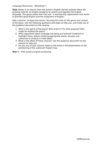 Language Discourses A Level Unit AQA Paper 2 Question 3 | Teaching ...