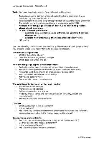 Language Discourses A Level Unit AQA Paper 2 Question 3 | Teaching ...