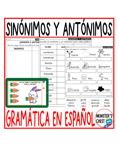 Spanish Synonyms & Antonyms Sinonimos y Antonimos Gramatica Spanish ...