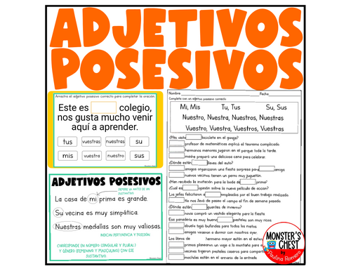 Spanish Possessive Adjectives Adjetivos posesivos Gramatica Grammar ...