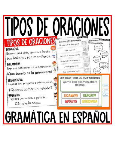 Types of Sentences in Spanish Tipos de Oraciones Gramatica Grammar ...