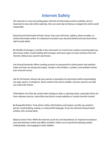 Internet Safety: Reading Comprehension Questions With Answers - Quiz ...