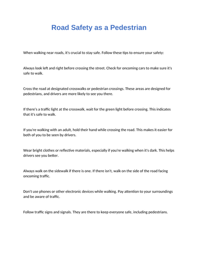 Road Safety as a Pedestrian: Reading Comprehension Questions With ...