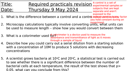 AQA Biology required practical 1-6 revision carousel | Teaching Resources