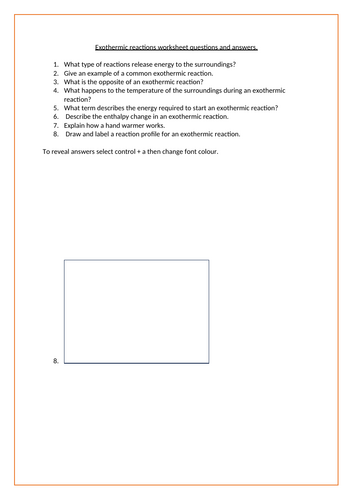 Exothermic reactions worksheet KS4 questions and answers | Teaching ...