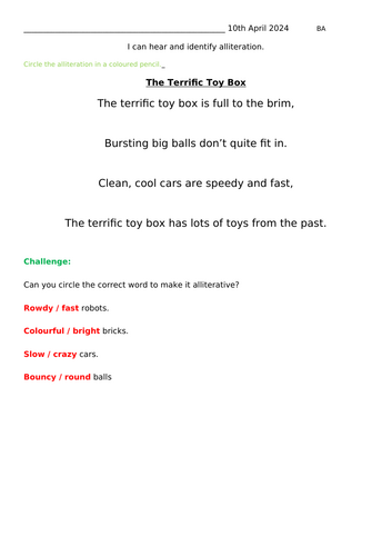 KS1 Toys Poetry Unit - Alliteration | Teaching Resources
