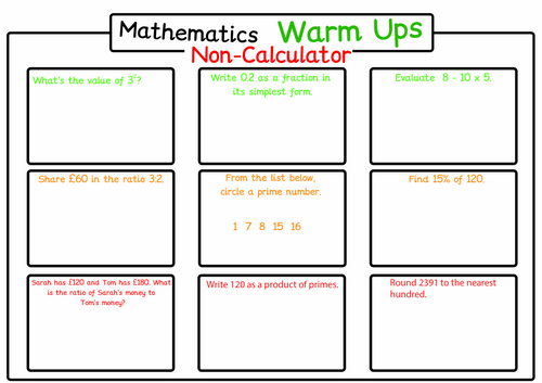 GCSE Foundation Mathematics Non-Calculator Warm Ups! | Teaching Resources