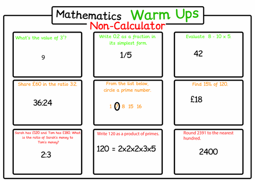 GCSE Foundation Mathematics Non-Calculator Warm Ups! | Teaching Resources