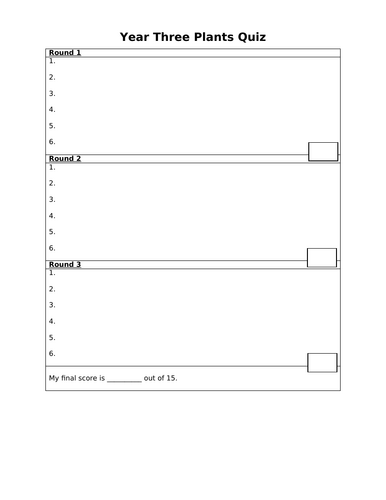 Year 3 End-of-Unit Plants Quiz (Science) | Teaching Resources