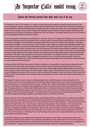 Grade 9 'An Inspector Calls' essay | Teaching Resources