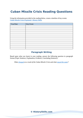 Cuban Missile Crisis Timeline Worksheet | Teaching Resources
