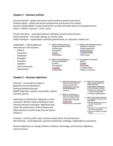 Business IGCSE Edexcel Revision Notes (Unit 1-5) | Teaching Resources