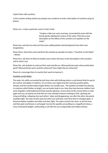 Inspire them with sunshine - creative writing-age 14 | Teaching Resources