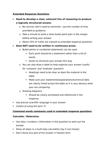 AQA Extended response questions for Chemistry and Trilogy Chemistry ...