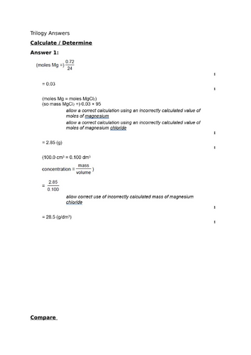 AQA Extended response questions for Chemistry and Trilogy Chemistry ...
