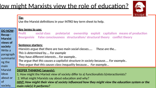 AQA A-level Sociology Education Topic 5 Role of education - Marxist ...