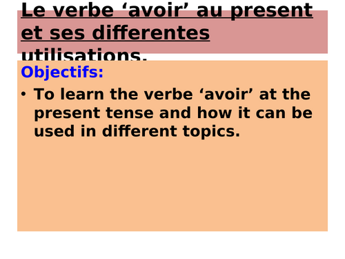 Different use of verb avoir (present tense) | Teaching Resources
