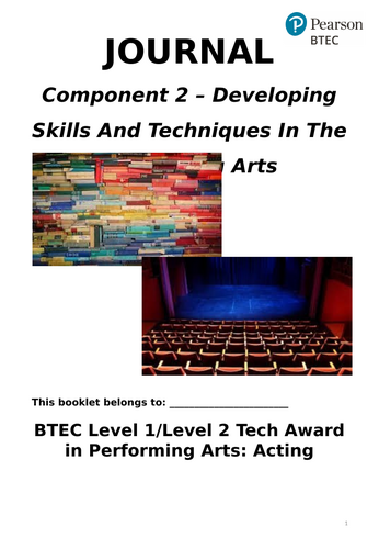 BTEC Tech Award Performing Arts Component 2 Student Logbook | Teaching Resources