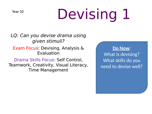 Introducing Devising In Drama (Key Stage Four) | Teaching Resources