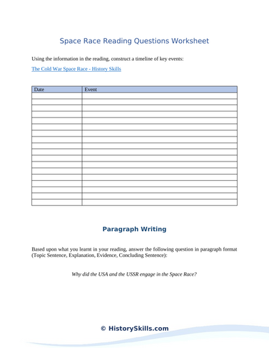 Cold War Space Race Timeline Worksheet | Teaching Resources