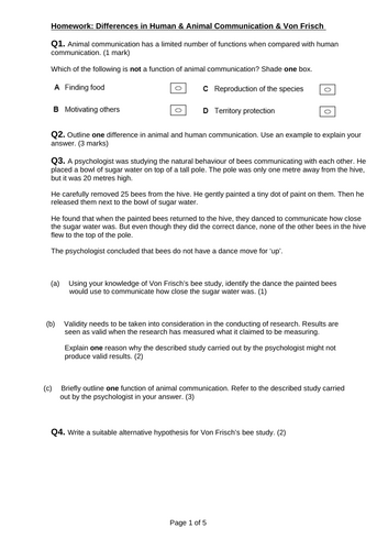 Differences in Animal & Human Communication & Von Frisch | Teaching ...
