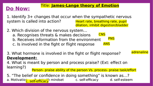 James-Lange Theory of Emotion | Teaching Resources