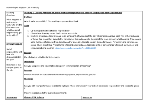GCSE Drama An Inspector Calls Practical Introduction Scheme Of Learning ...