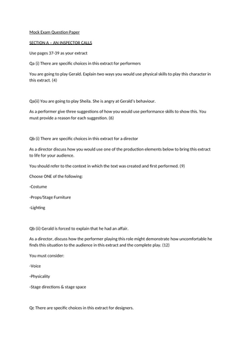 EDEXCEL GCSE DRAMA AN INSPECTOR CALLS | Teaching Resources