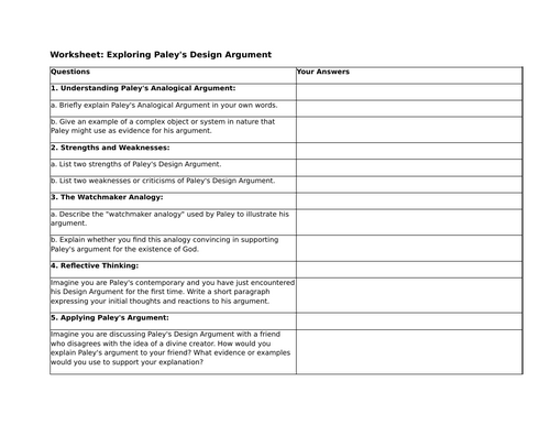 The Design Argument - Power point and worksheet for KS5 RS A-level ...