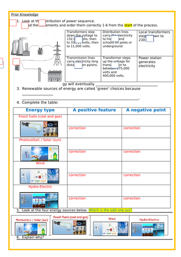 Electricity Year 6 prior knowledge Electricity generation | Teaching ...