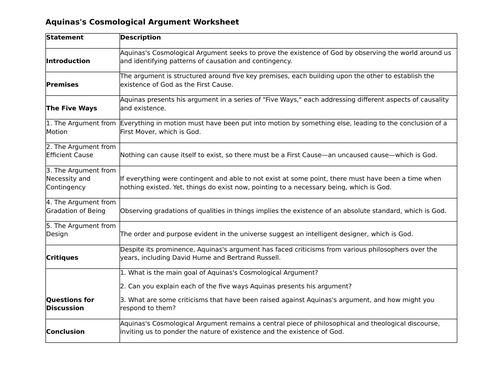 The Cosmological Argument - Power point and a worksheet for KS5 RS A-level | Teaching Resources