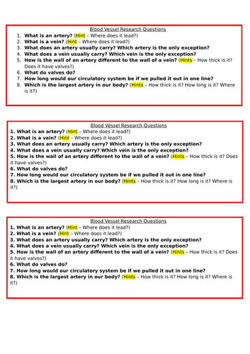 Human Circulatory System lesson 4 Blood Vessels to support Collins Hub ...