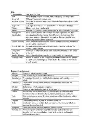 AQA Biology Keywords definition | Teaching Resources