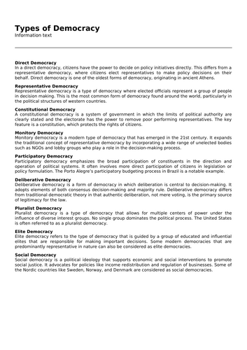 Types of Democracy | Teaching Resources