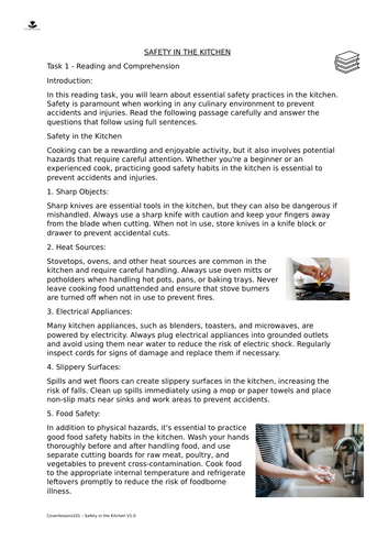 Cover Lesson - Kitchen Safey | Teaching Resources